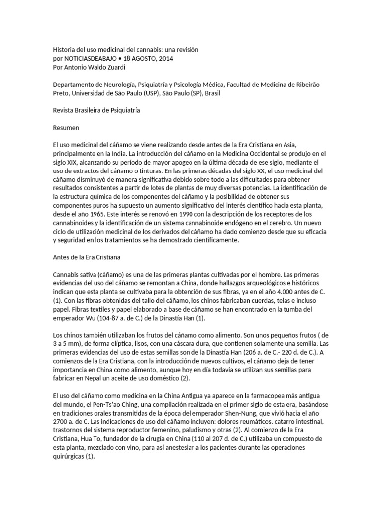 Historia Del Uso Medicinal Del Cannabis Pdf