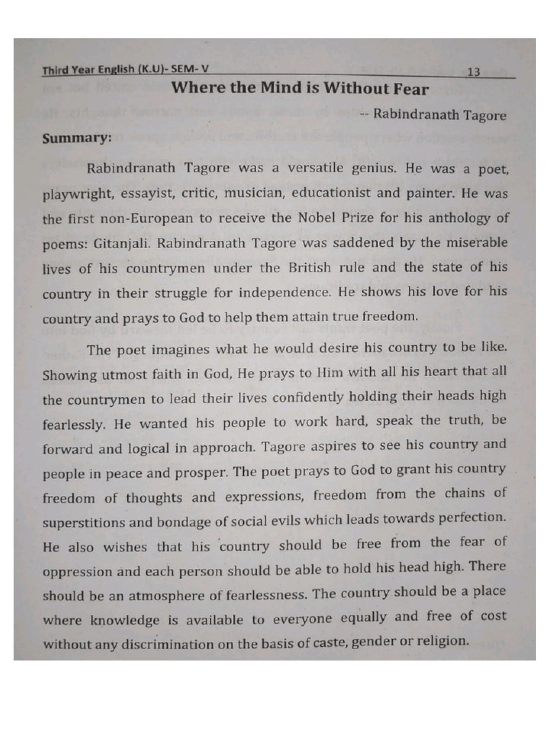 Where Is The Mind Without Fear | PDF