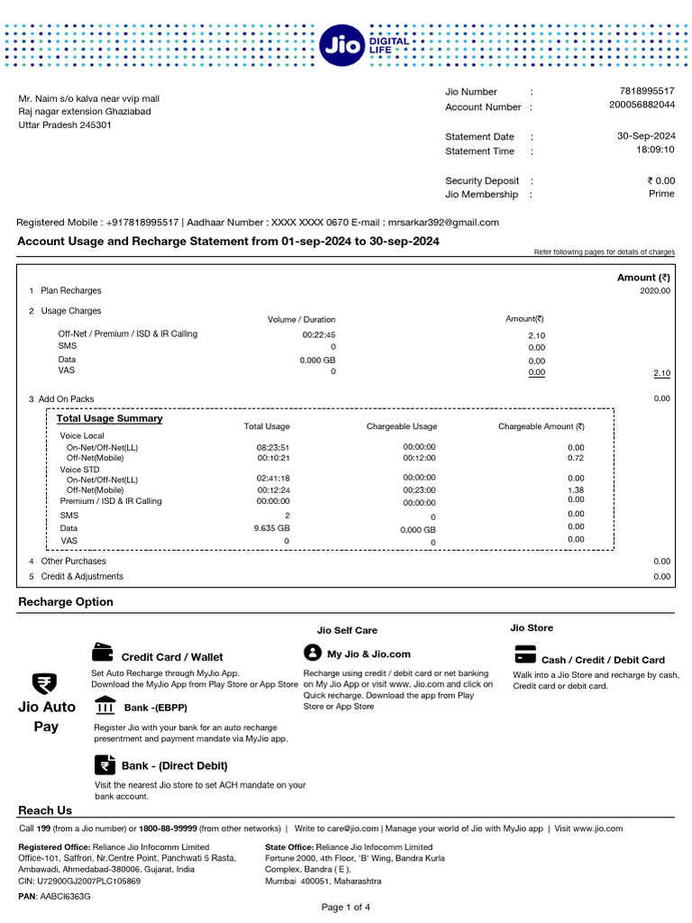 JIO Prepaid Recharge Bill | PDF