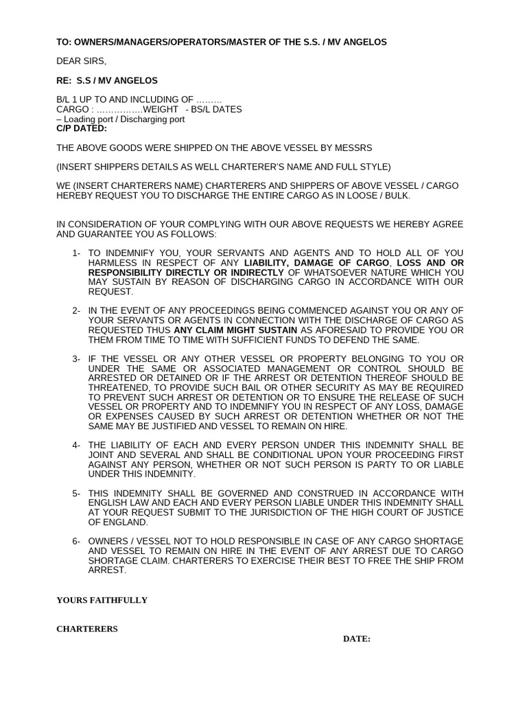 LOI CARGO IN LOOSE | PDF