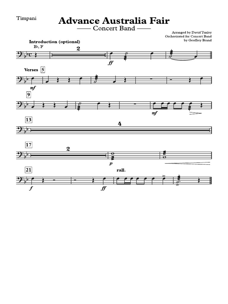 Advance Australia Fair - Parts (Percussion) | PDF