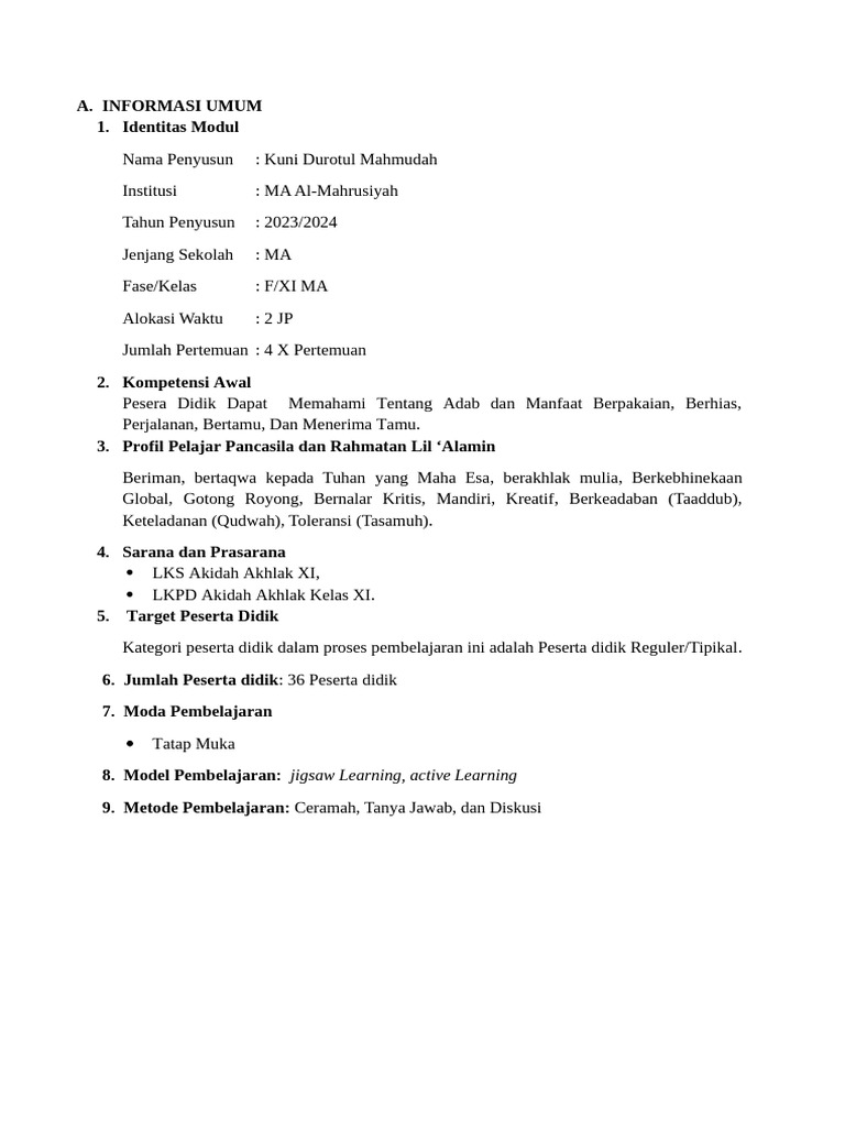 Modul Kuni Durotul M | PDF