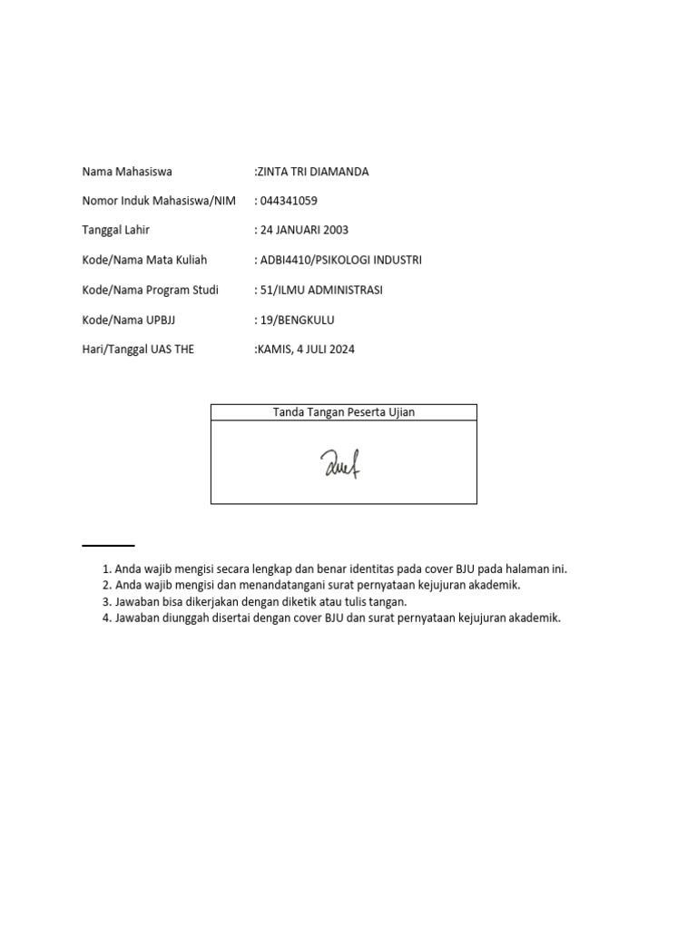 Bju Zinta Psikologi Industri | PDF