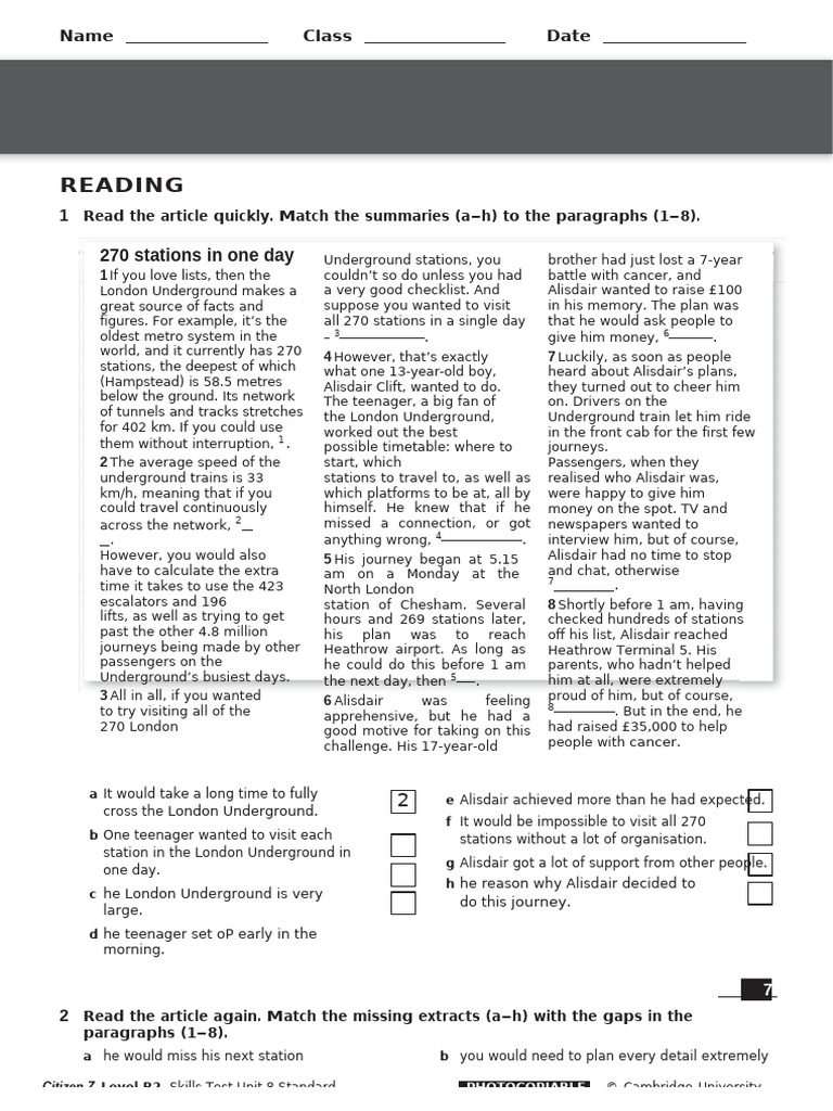 Skills Test Standard - Unit 08 | PDF