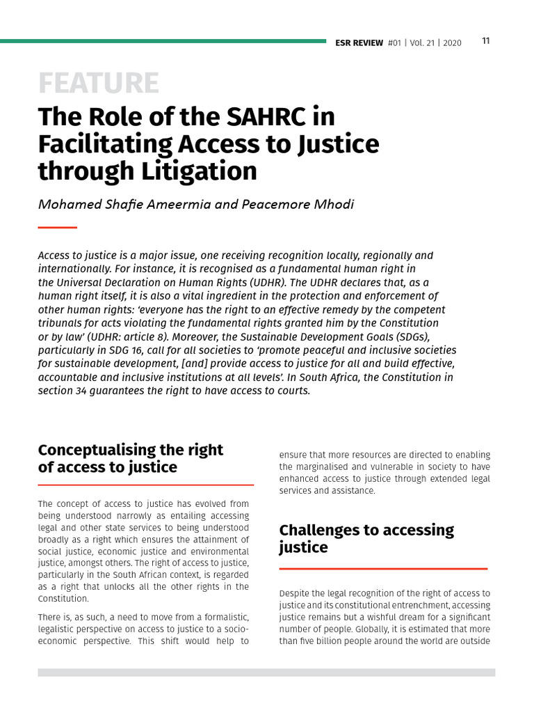 The Role of The Sahrc in Facilitating Access To Justice Through ...