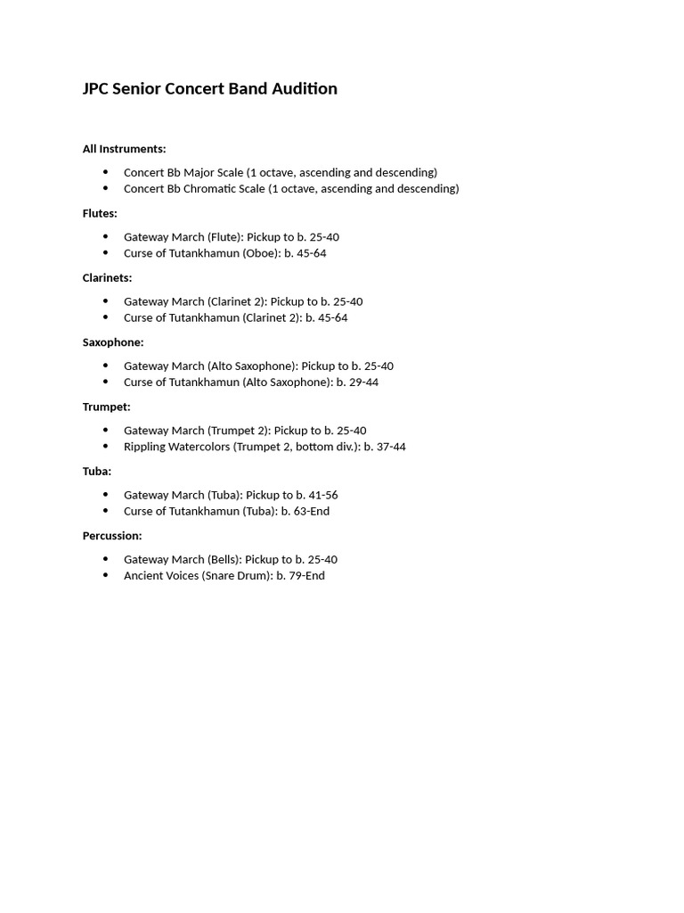 Concert Band Audition Requirements | PDF