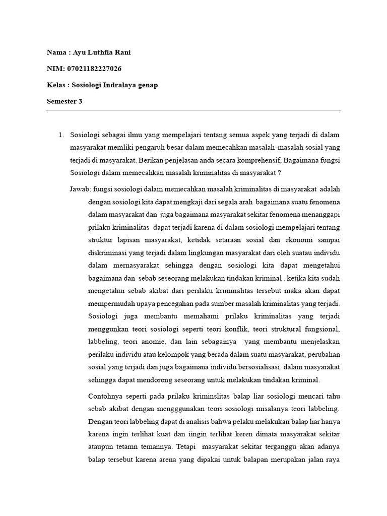 Soskirm Uas Ayu Luthfia Rani 07021182227026 | PDF