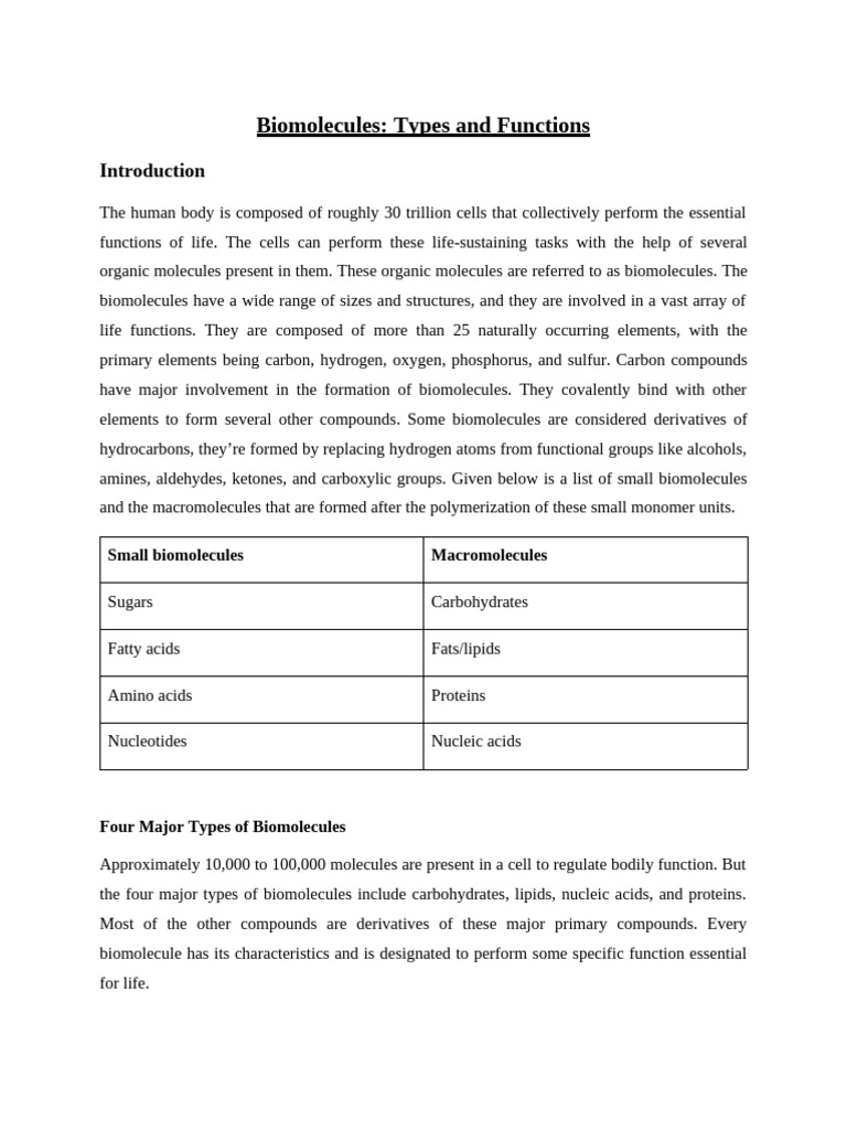 Biomolecules, Types and Their Function | PDF