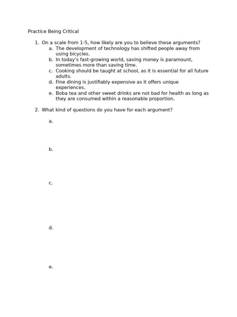 Practice Being Critical | PDF