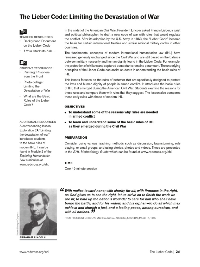 Lieber Code Lesson | PDF | International Humanitarian Law ...