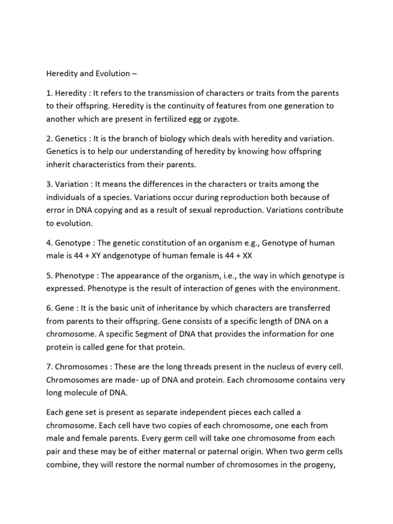 Heredity and Evolution Notes | PDF