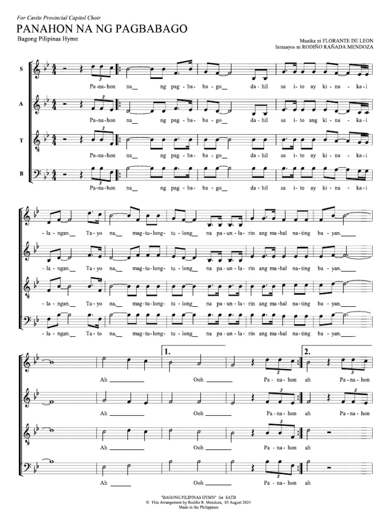 Panahon Na Ng Pagbabago Bagong Pilipinas Hymn SATB 1 | PDF