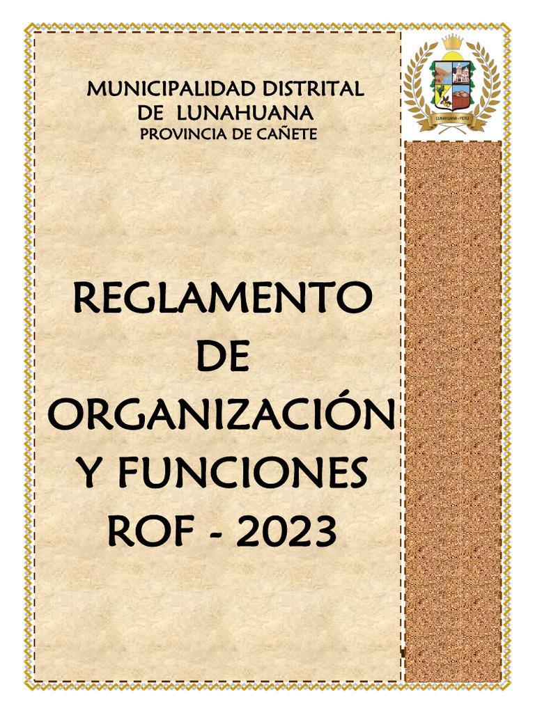 Reglamento de Organizacion y Funciones - ROF - 2023 - Municipalidad de Lunahuana | PDF