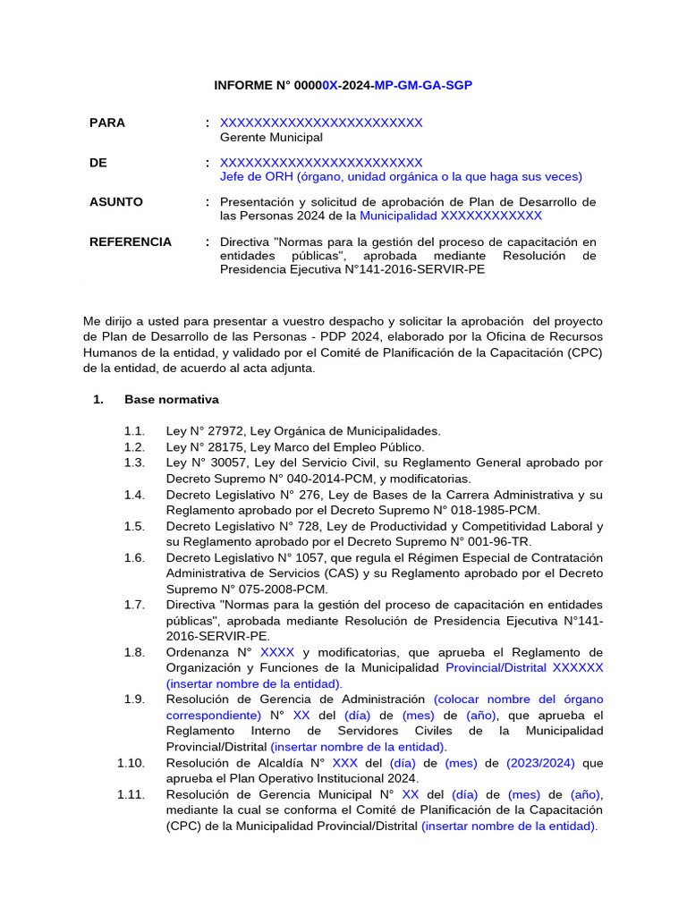 Informe Técnico ORH para Aprobación - PDP2024 - OK | PDF