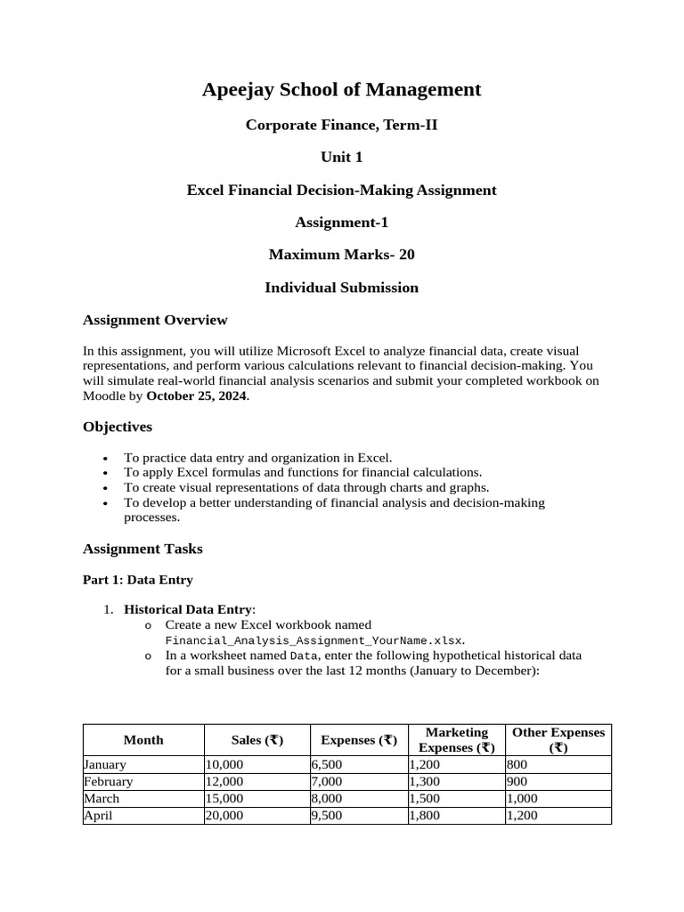 Excel For Decision Making - Assignment 1 | PDF | Microsoft Excel ...