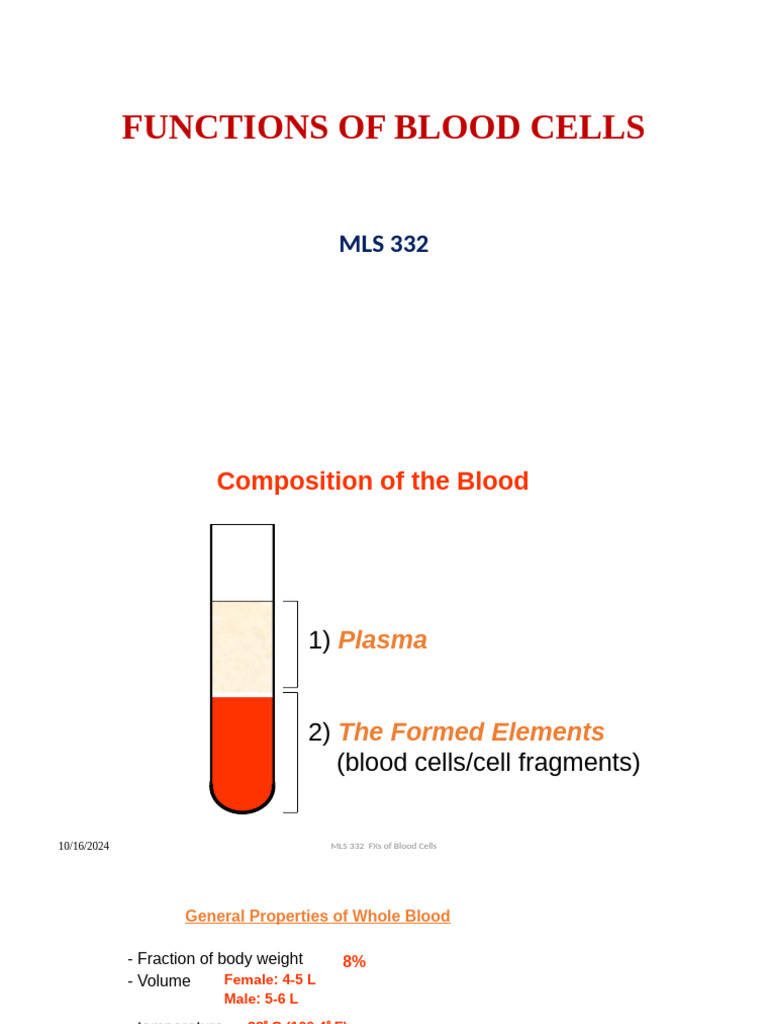 Functions of Blood Cells | PDF