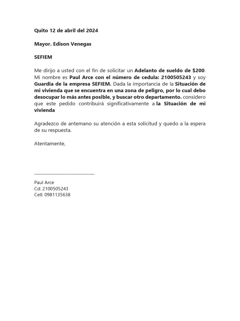 Solicitud Adelanto de Sueldo | PDF