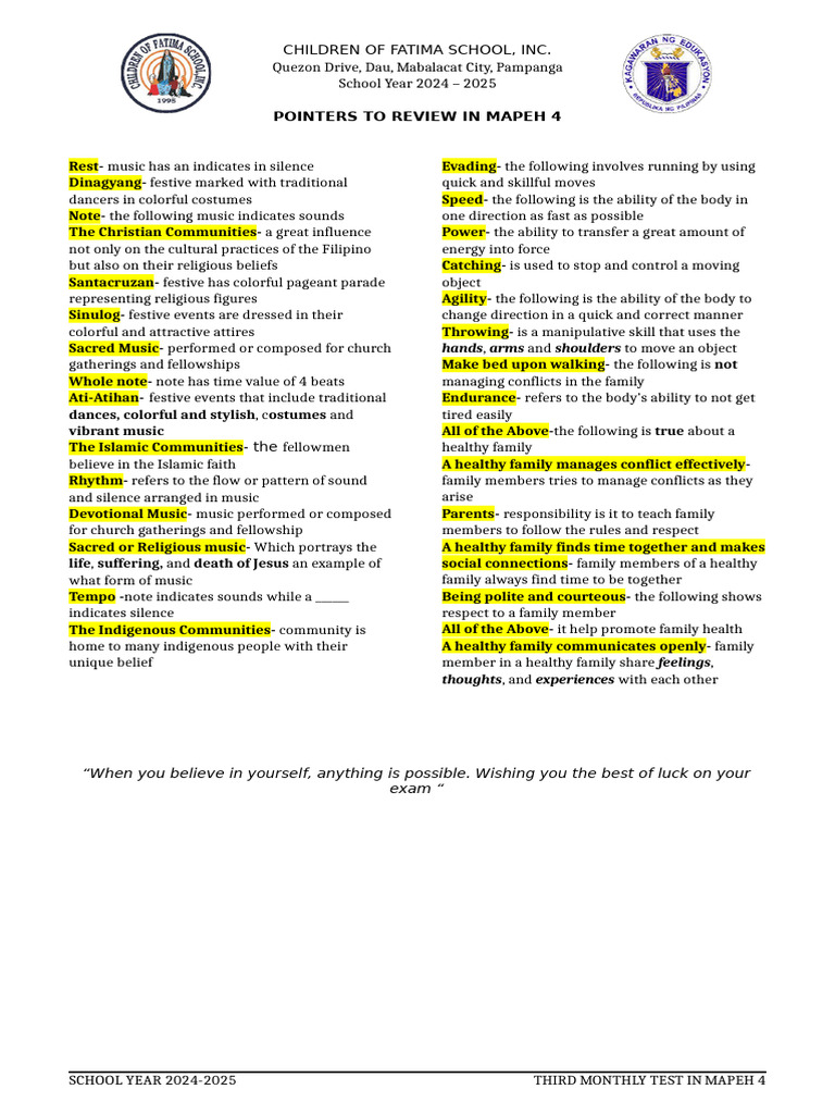 Pointers To Review-Grade4 | PDF