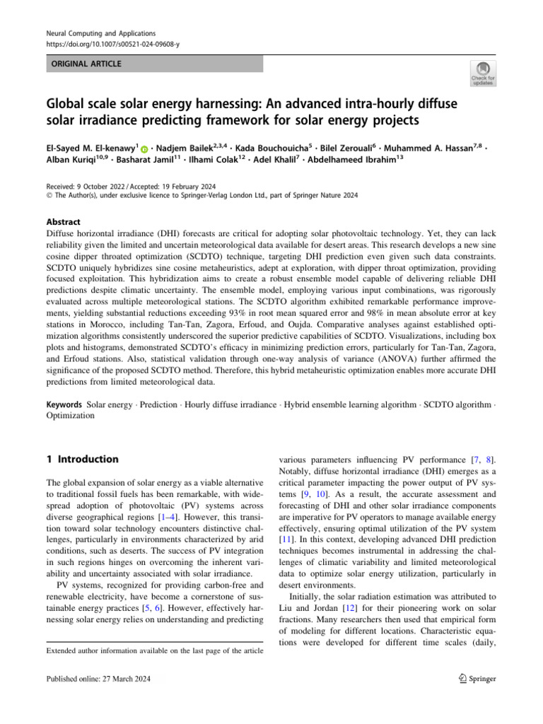 Global Scale Solar Energy Harnessing: An Advanced Intra-Hourly Diffuse ...