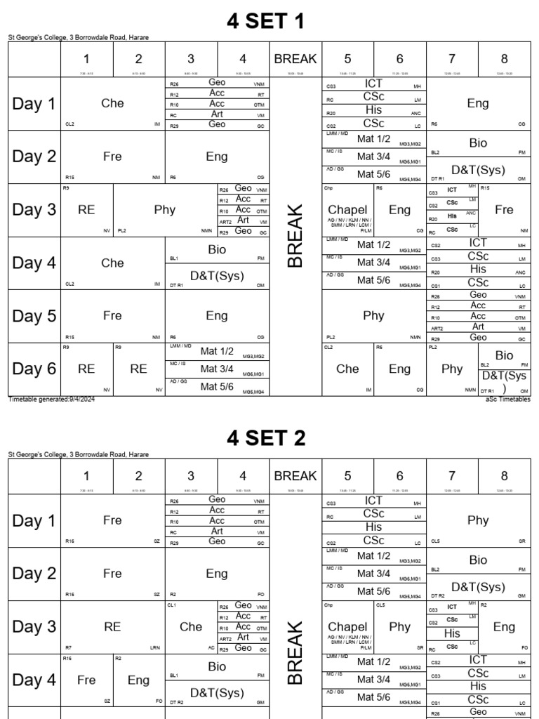 Form 4 2024 Term 2 Timetable | PDF