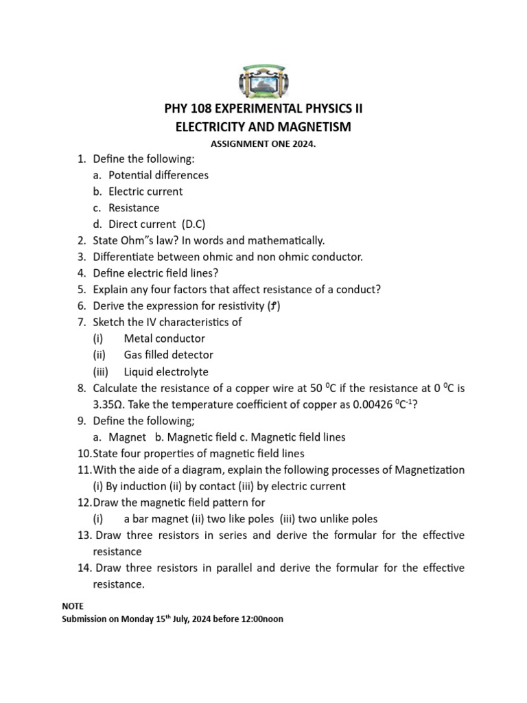 PHY 108 Experimental Physics II | PDF