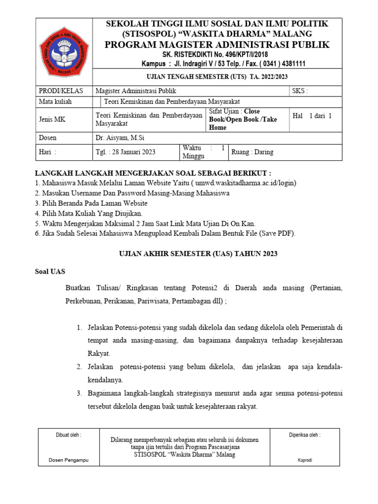UAS Teori Kemiskinan Dan Pemberdayaan Masyarakat-Chandra Rizky Marfiyanto (22211052MAP) | PDF