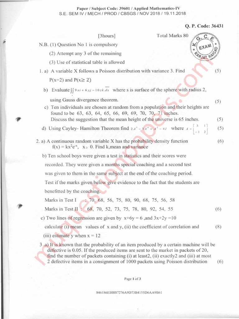Se-Mech Sem4 M4 Dec18 | PDF