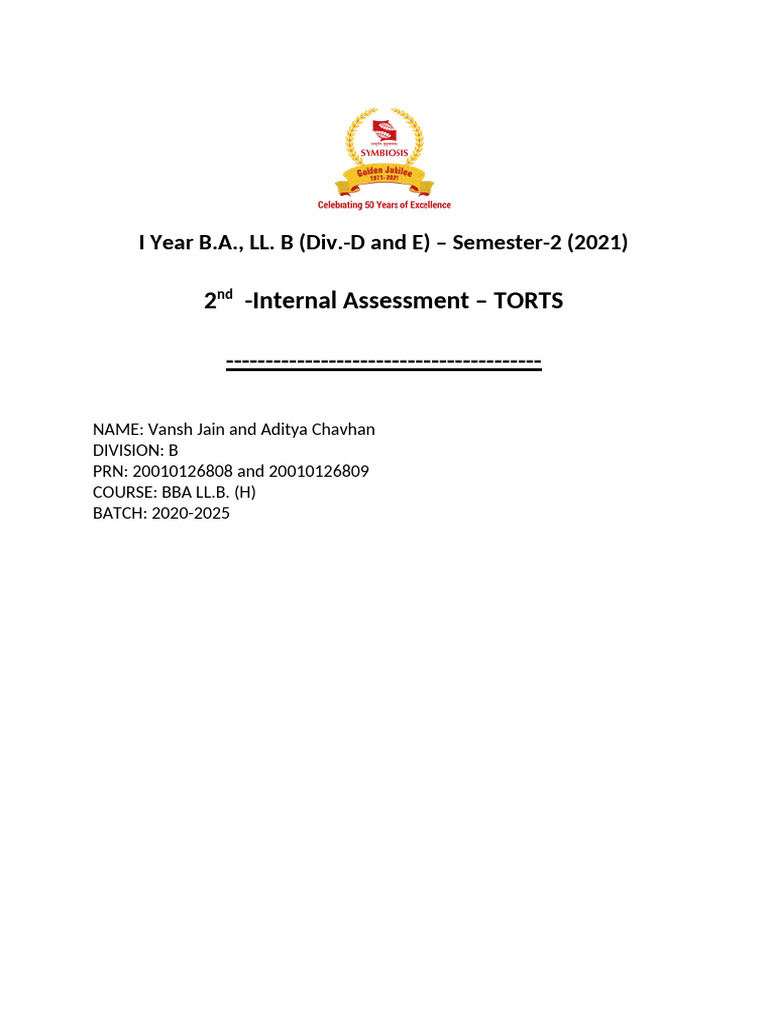 Torts Assignment | PDF