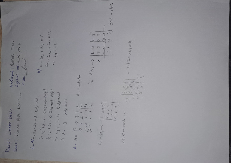 Lineer Cebir 1 | PDF
