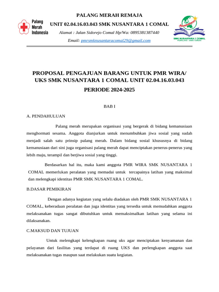 PROPOSAL PENGAJUAN BARANG UNTUK PMR WIRA FIK (2) benar | PDF