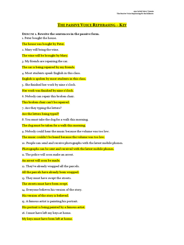 The Passive Voice Rephrasing Key | PDF | Language Arts & Discipline | Art