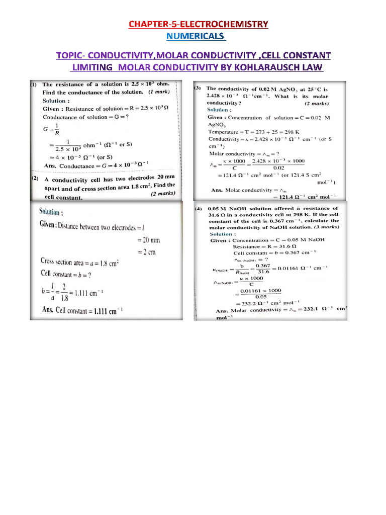 Electrochemistry-SB Numericals | PDF