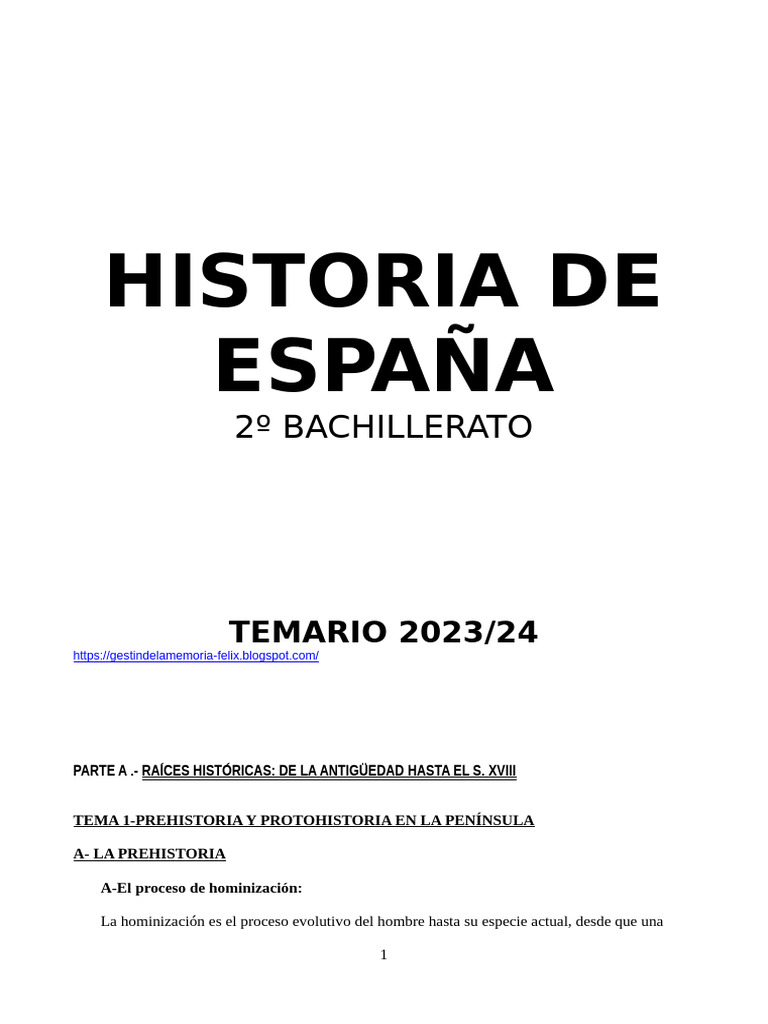 Temario 2023 De Historia De España Temas Pdf