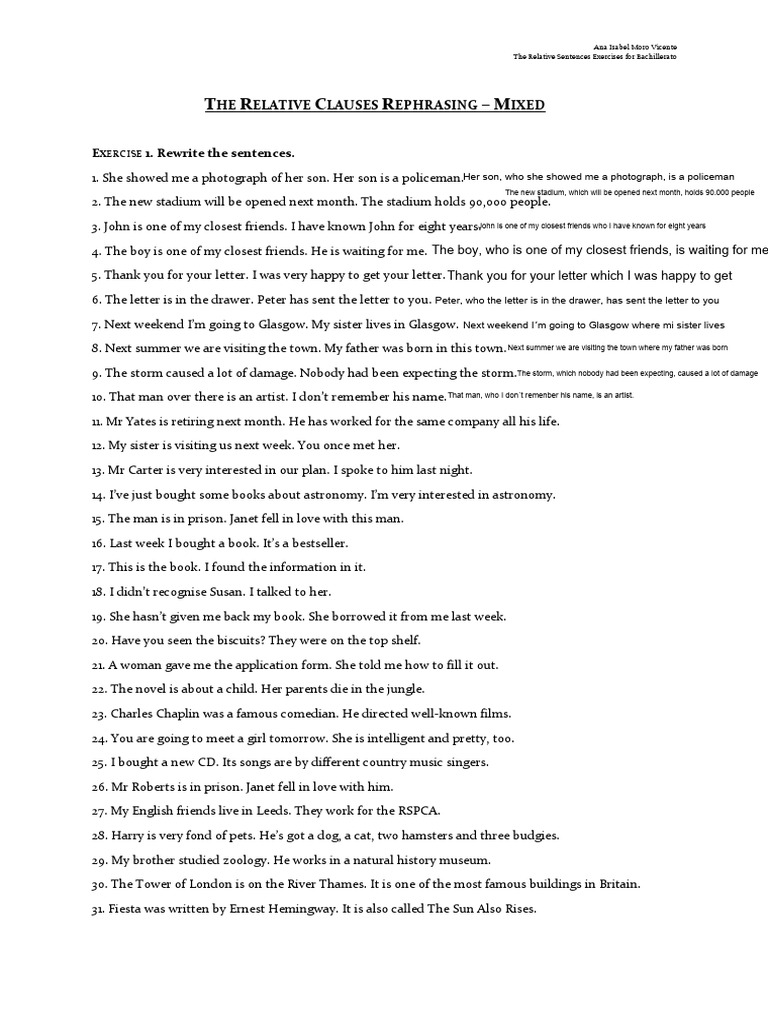The Relative Clauses Rephrasing - Mixed-1 | PDF | Mystery, Thriller ...