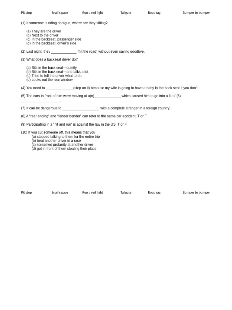 Test: Transportation Idioms | PDF