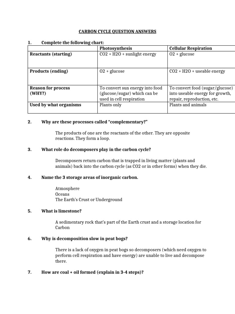 06 - Carbon Cycle Question Answers | PDF