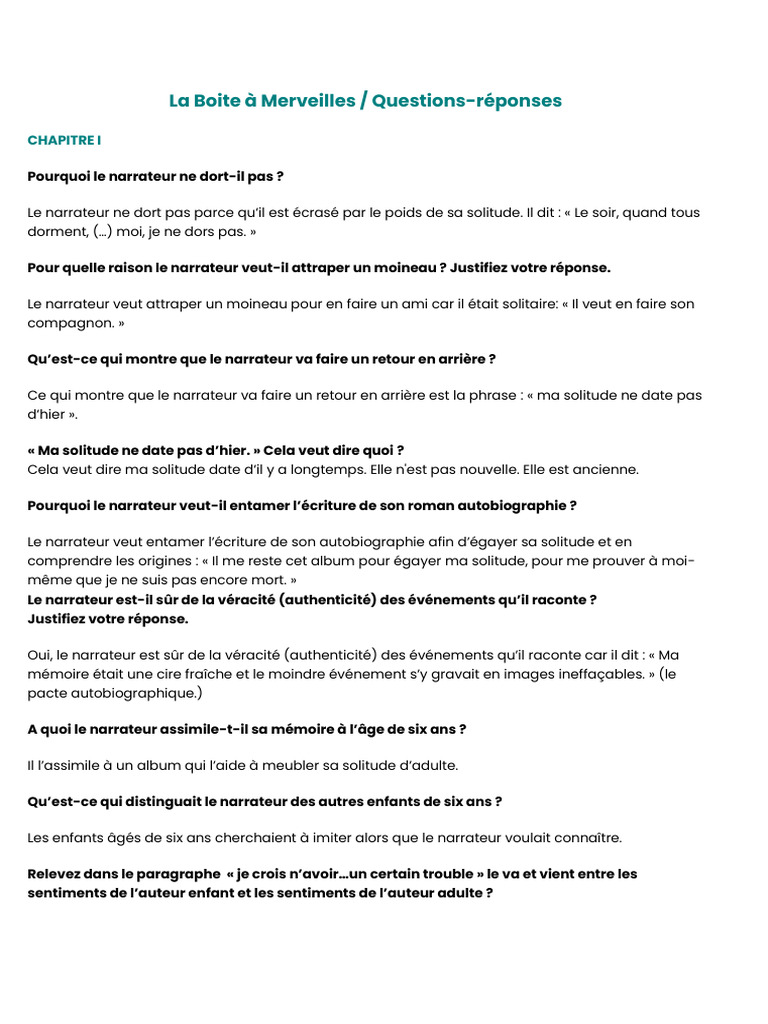 La Boite À Merveilles Questions Réponses | PDF