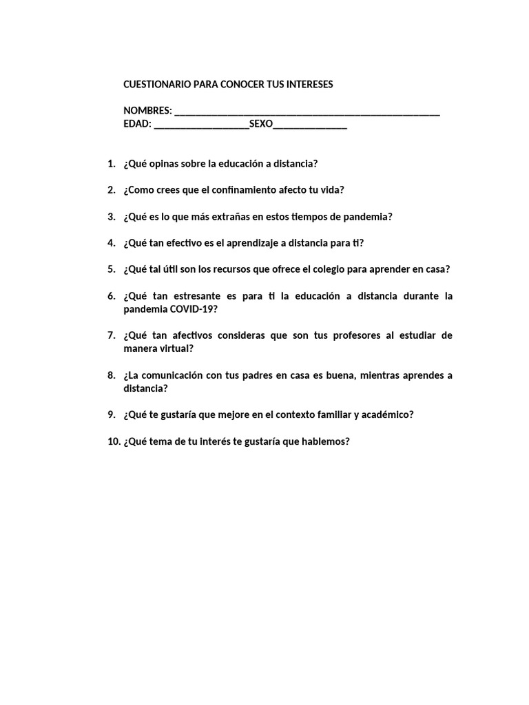 Cuestionario para Conocer Tus Intereses | PDF