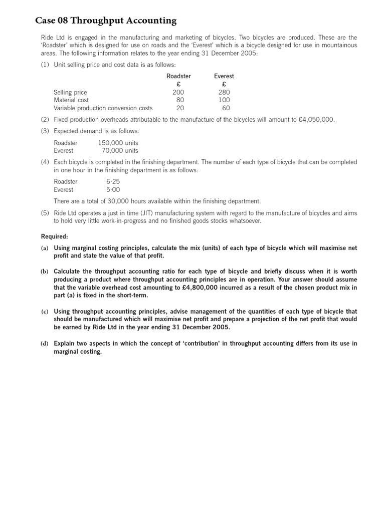 Case 08 Throughput Accounting | PDF