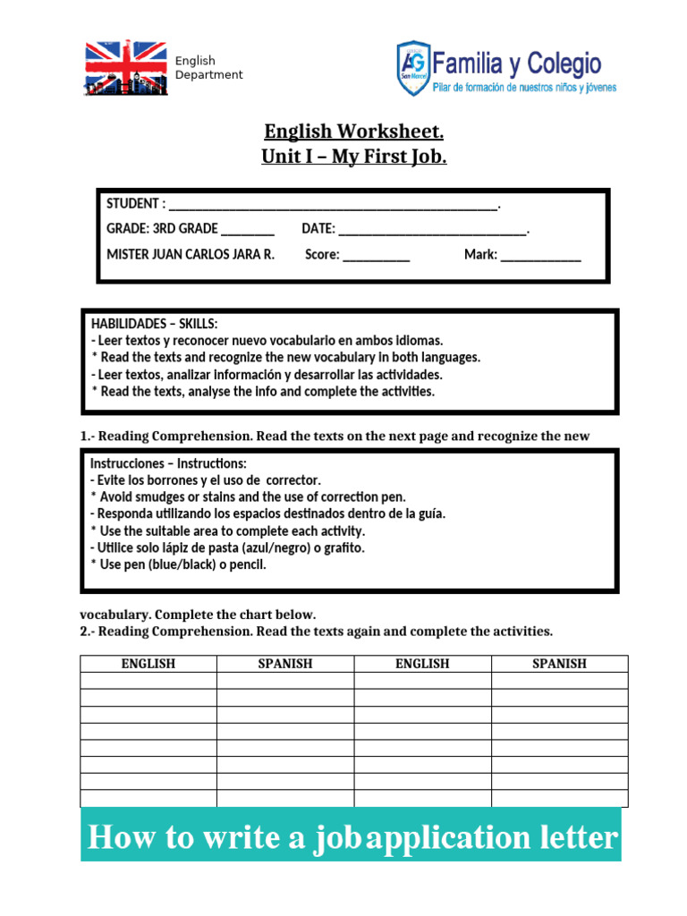English Worksheet My First Job Activities Pdf Résumé Written