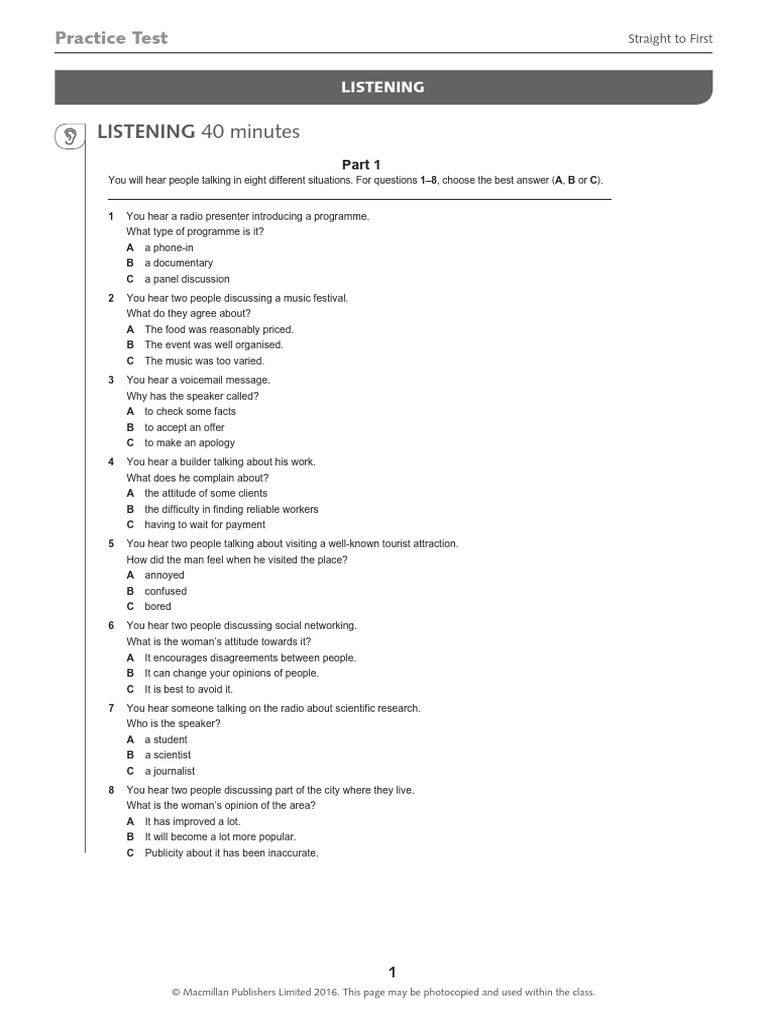 STF Practice Test - Listening | PDF