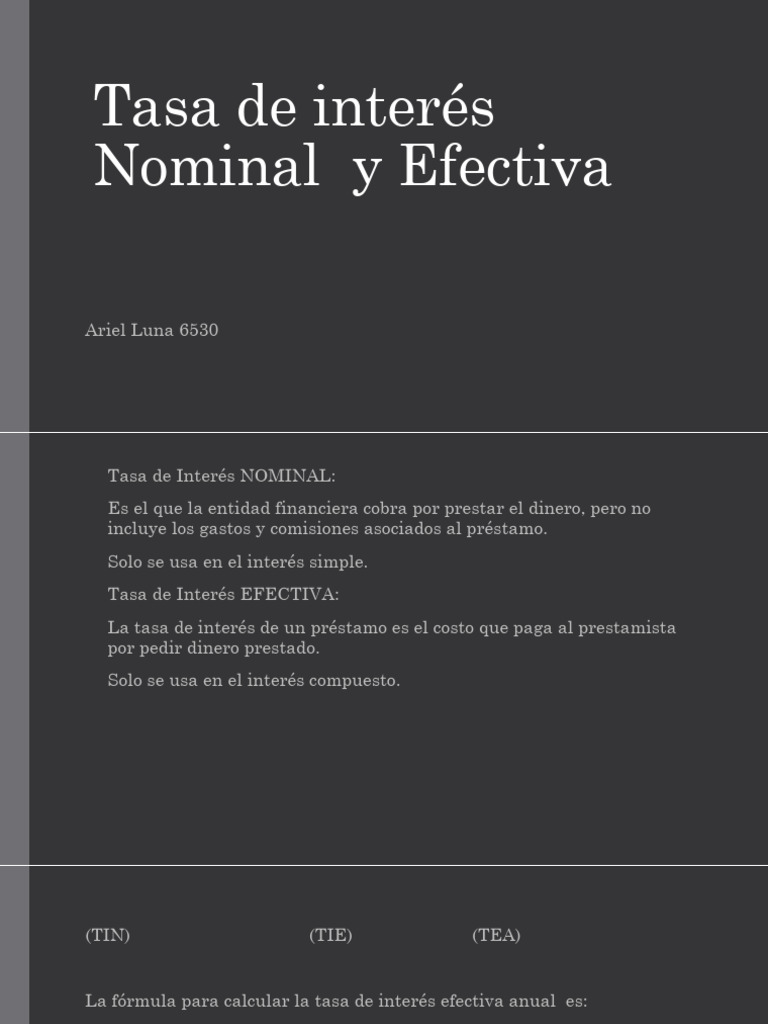 Tasa de Interés Nominal y Efectiva | PDF