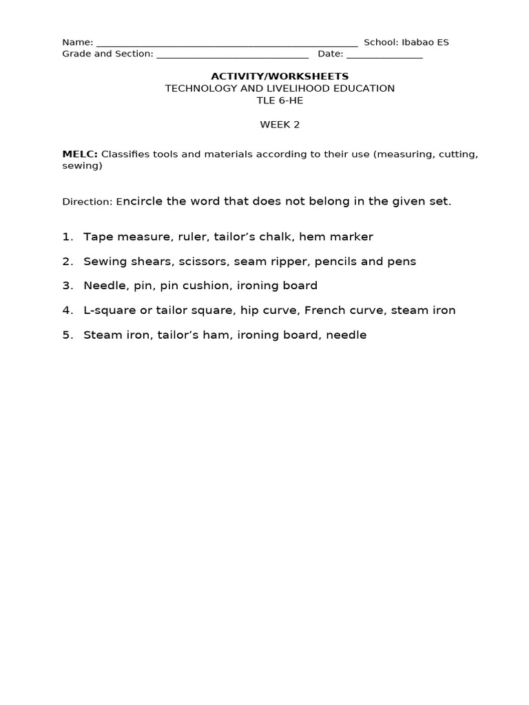 Activity Worksheets in Tle 6 - He | PDF
