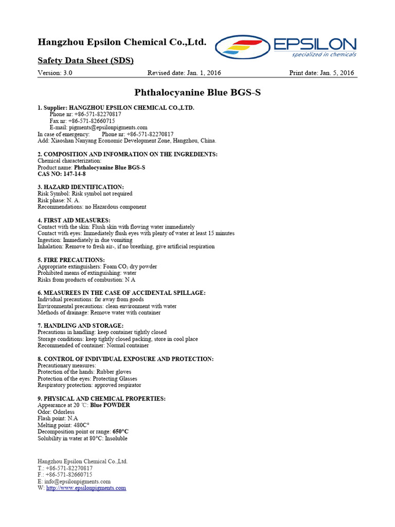 MSDS Azul 15_3 EPSILON | PDF