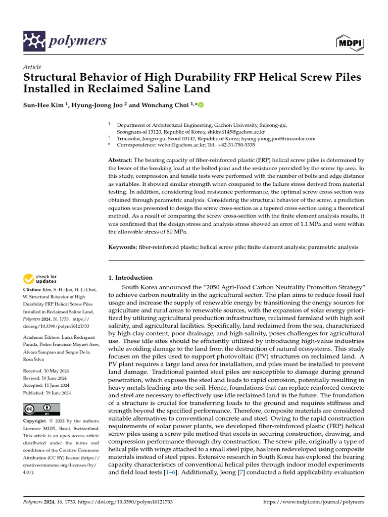 Structural Behavior of High Durability FRP Helical Screw Piles | PDF