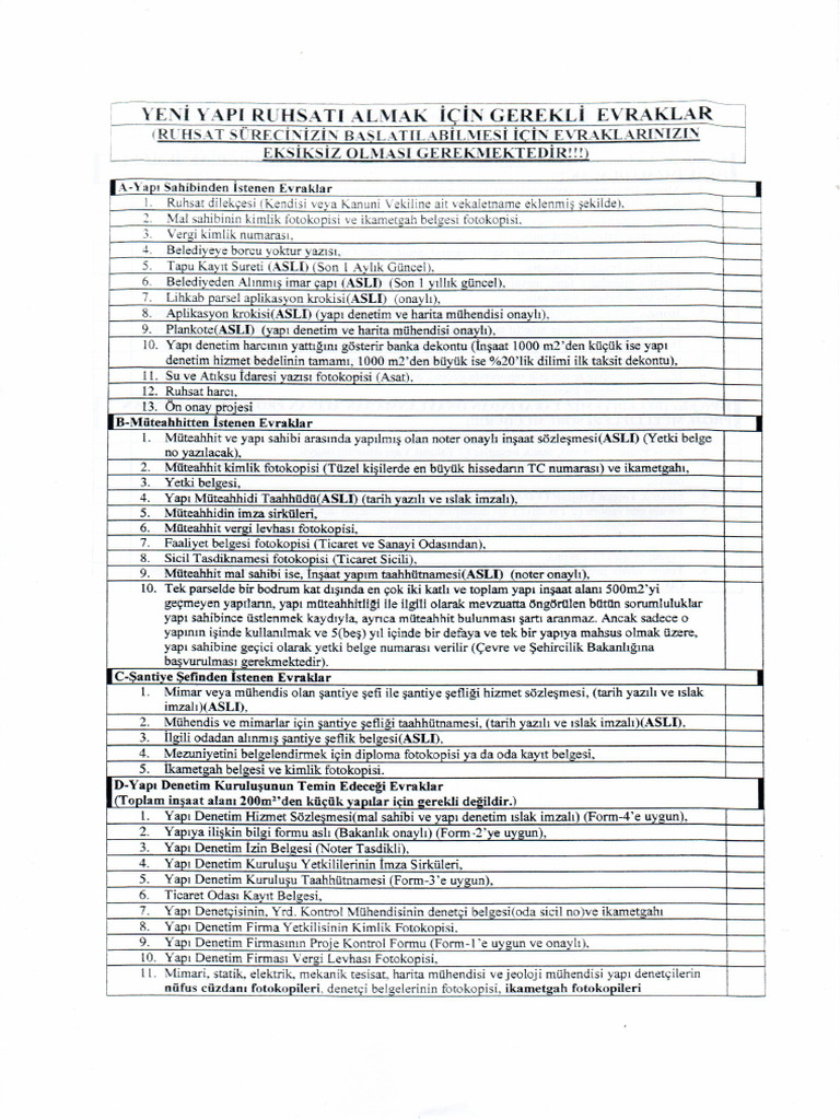 Yapi Ruhsati Icin Gerekli | PDF