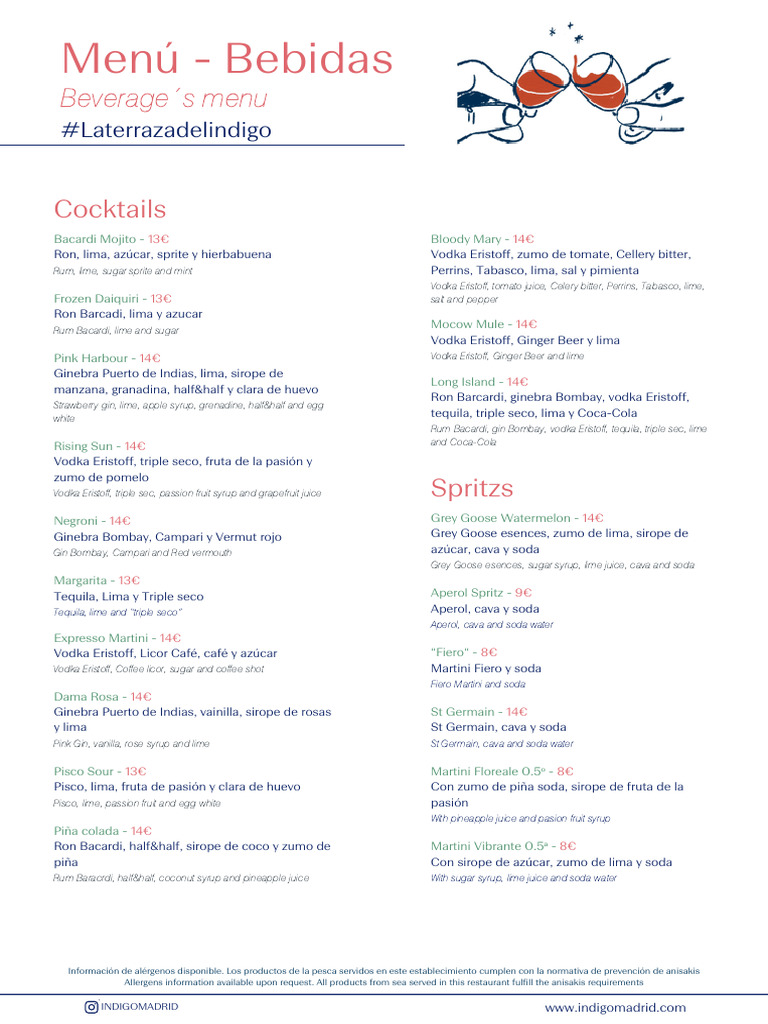 2024 Menu Terraza Indigo Bebidas 1 | PDF