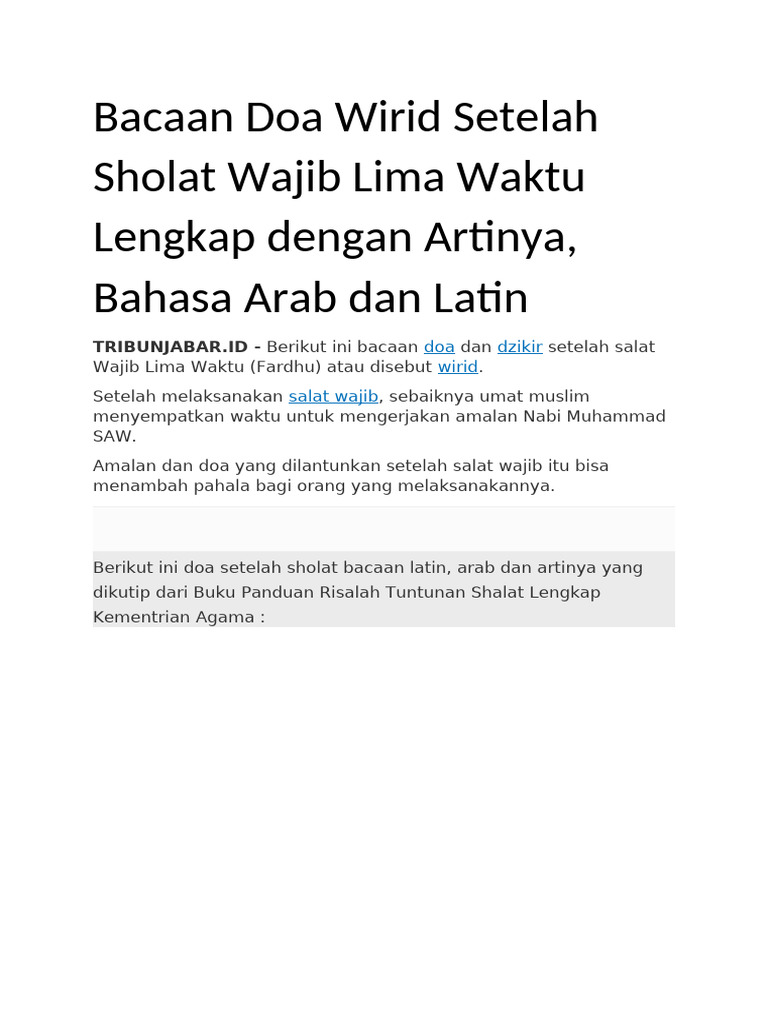 Bacaan Doa Wirid Setelah Sholat Wajib Lima Waktu Lengkap dengan Artinya ...