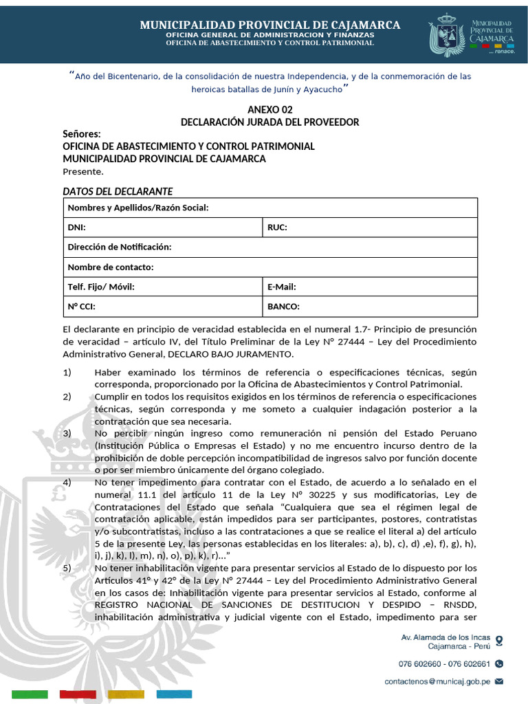 Anexo 02 - Declaracion Jurada 2024 | PDF