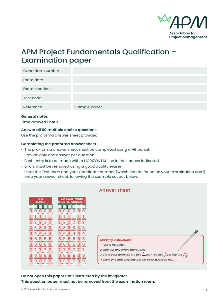 Project Fundamentals Qualification Sample Exam Paper | PDF